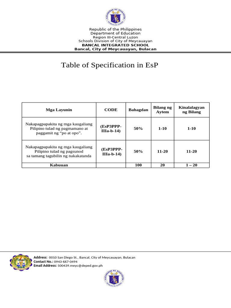 OFFICIAL Bancal-IS ST1 Q3 EsP SY2020-2021 | PDF