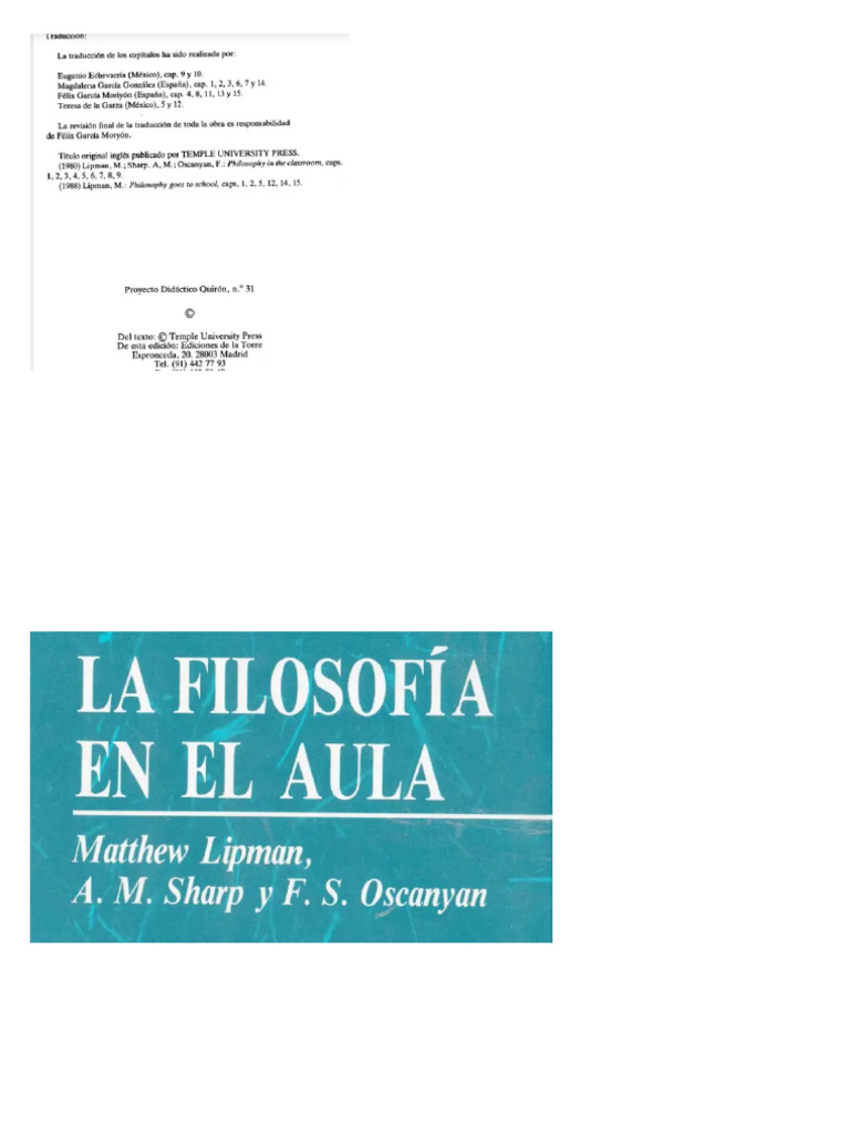 Matthew Lipman - La Filosofía en El Aula | PDF