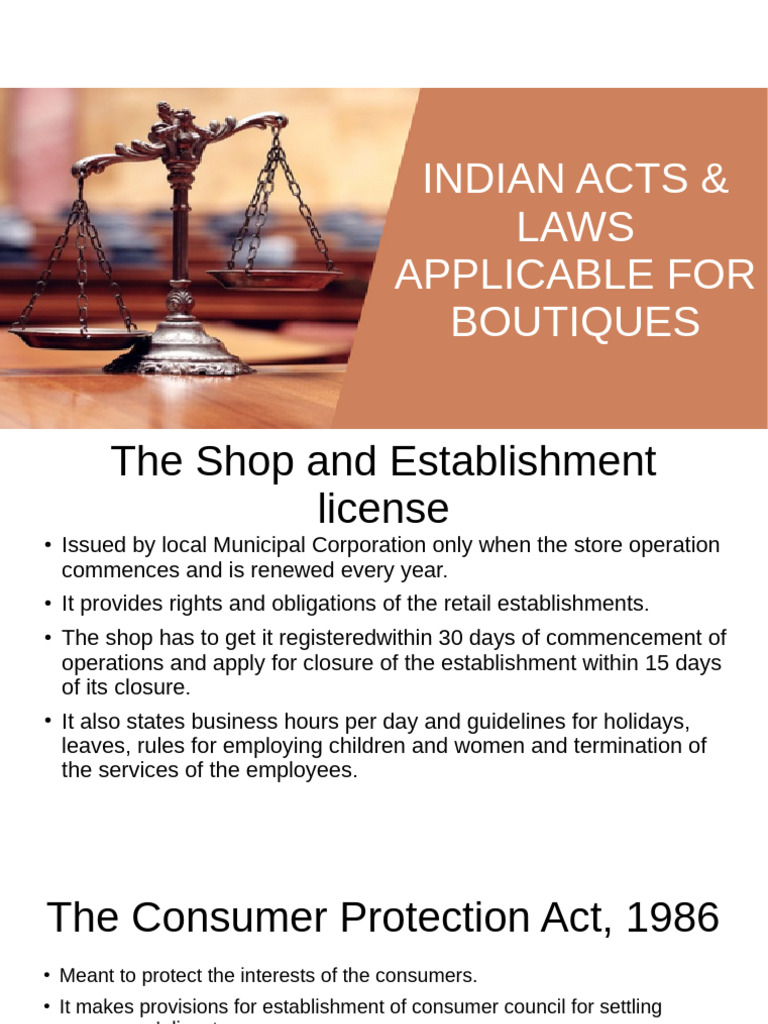 Indian Acts & Laws Applicable To Boutiques | PDF