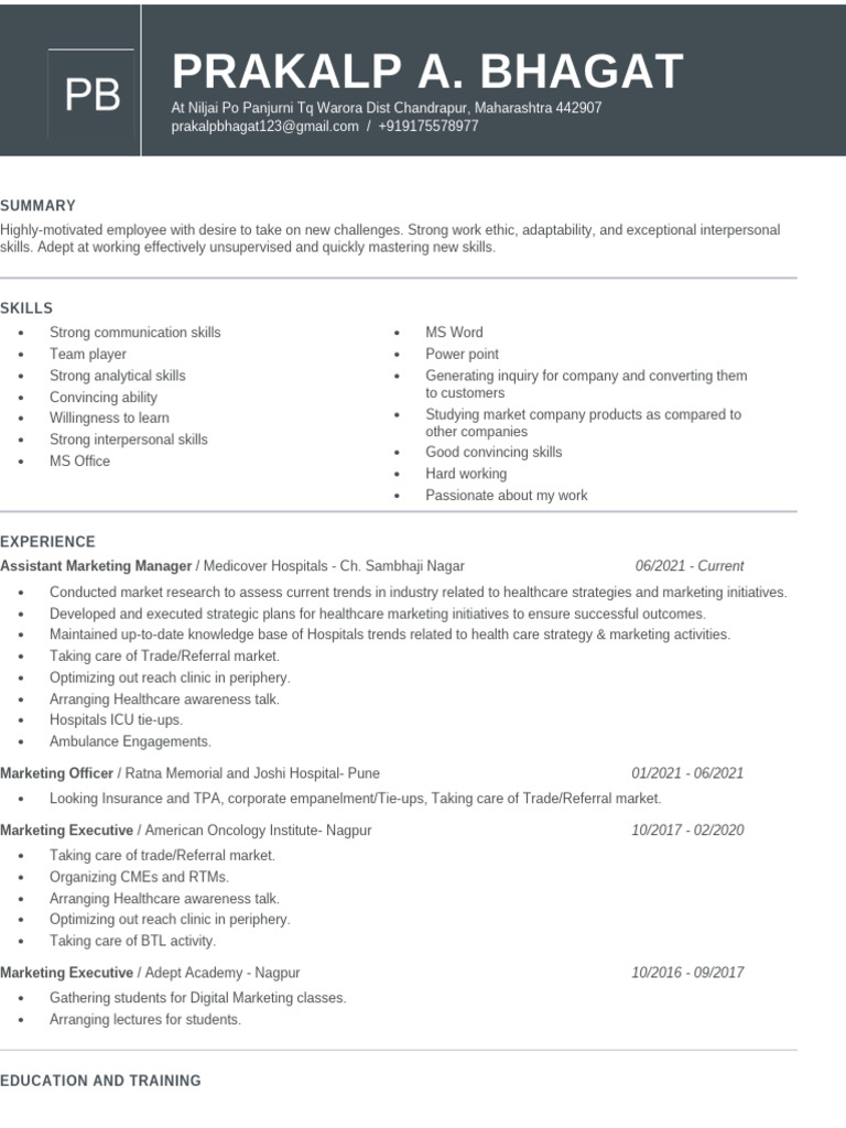 Prakalp Bhagat Resume - 1 | PDF | Career & Growth
