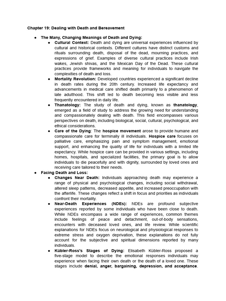 Cahpter 19 Notes | PDF | Grief | Palliative Care