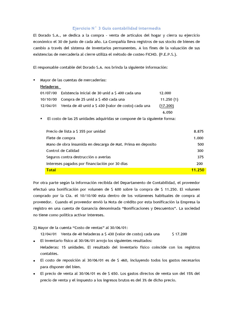 Bienes de Cambio Ejercicio | PDF | Contabilidad | Valoración (Finanzas)