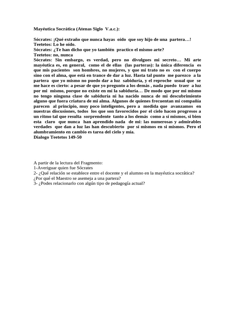 Mayéutica Socrática: Enseñanza y Sabiduría | PDF
