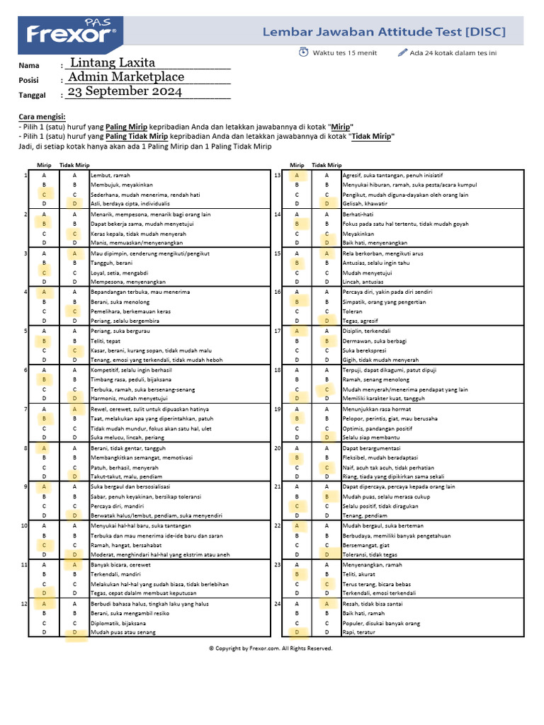 DISC Soal Attitude Test | PDF