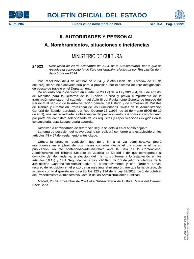 Resolución de nombramiento en Cultura | PDF | Gobierno | Justicia