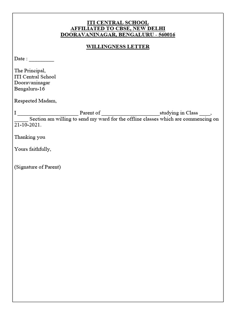 Willingness Letter PDF | PDF | Career & Growth