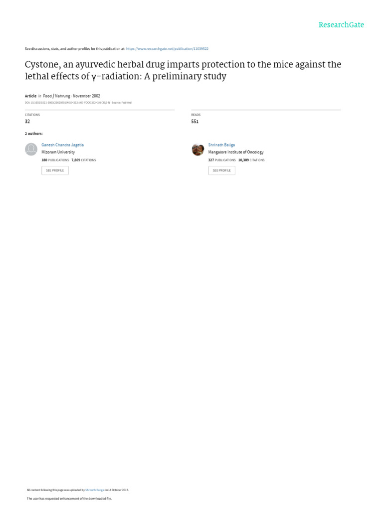 Cystone An Ayurvedic Herbal Drug Imparts Protectio | PDF | Absorbed ...