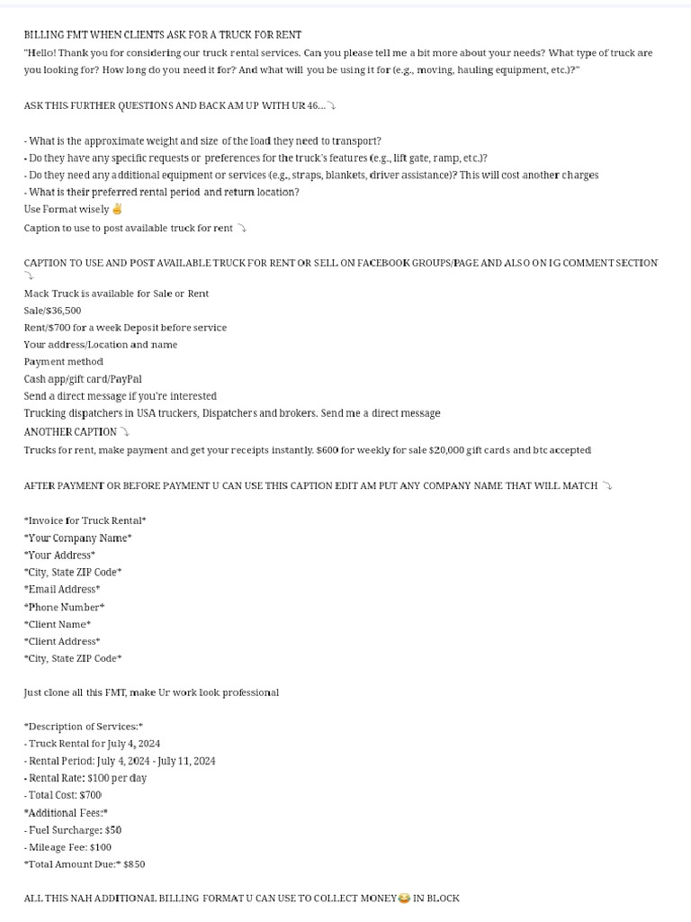 PDF - Truck Rental Billing FMT | PDF
