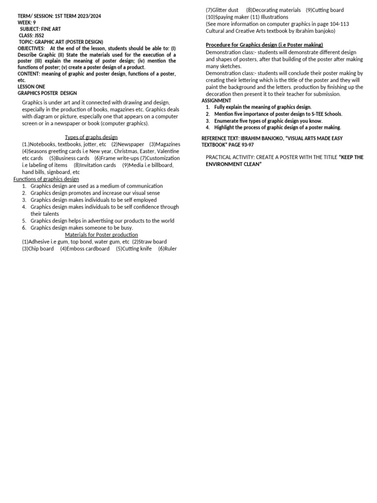 Week 9 Lesson Note Jss2 1st Term | PDF | Graphics | Graphic Design