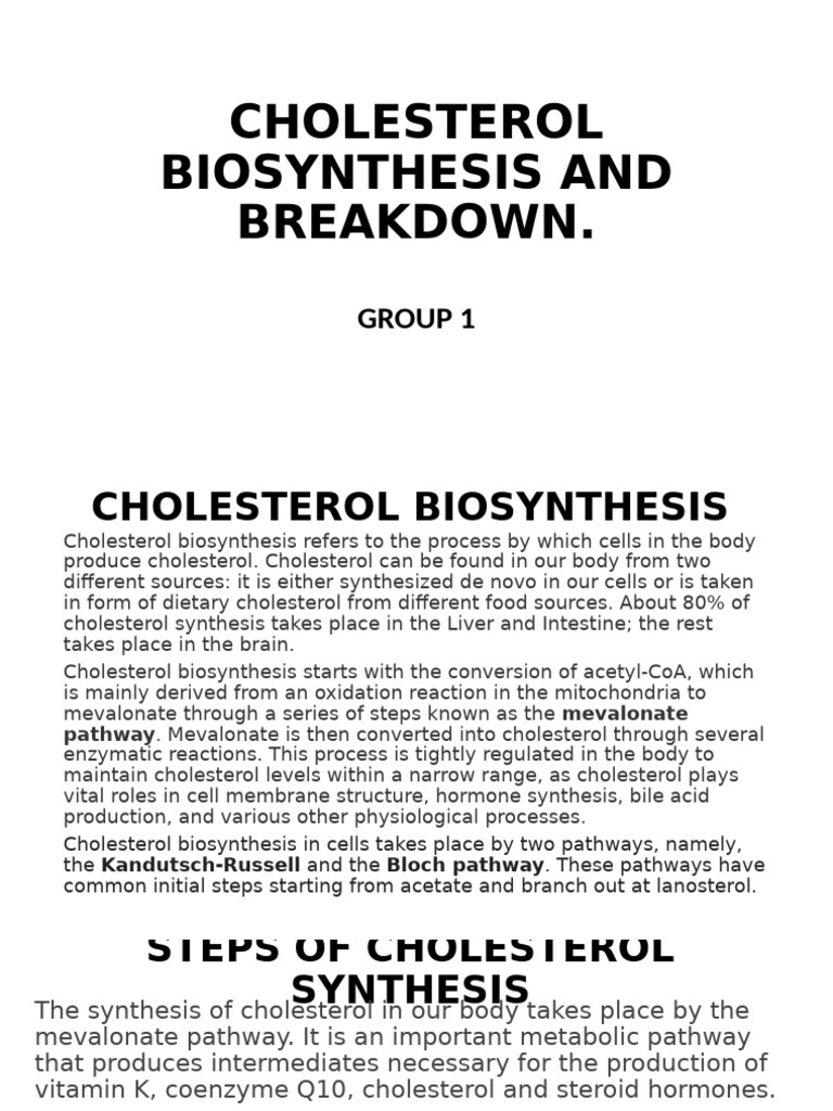 Cholesterol Biosynthesis and Breakdown | PDF | Cholesterol | Biosynthesis