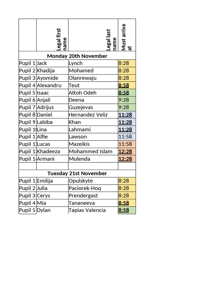 Timetable Speaking Nov 2023 | PDF