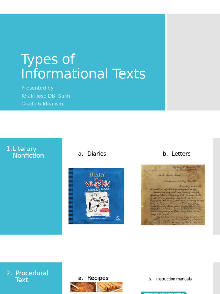 Types of Informational Texts (Task in English 6) | PDF