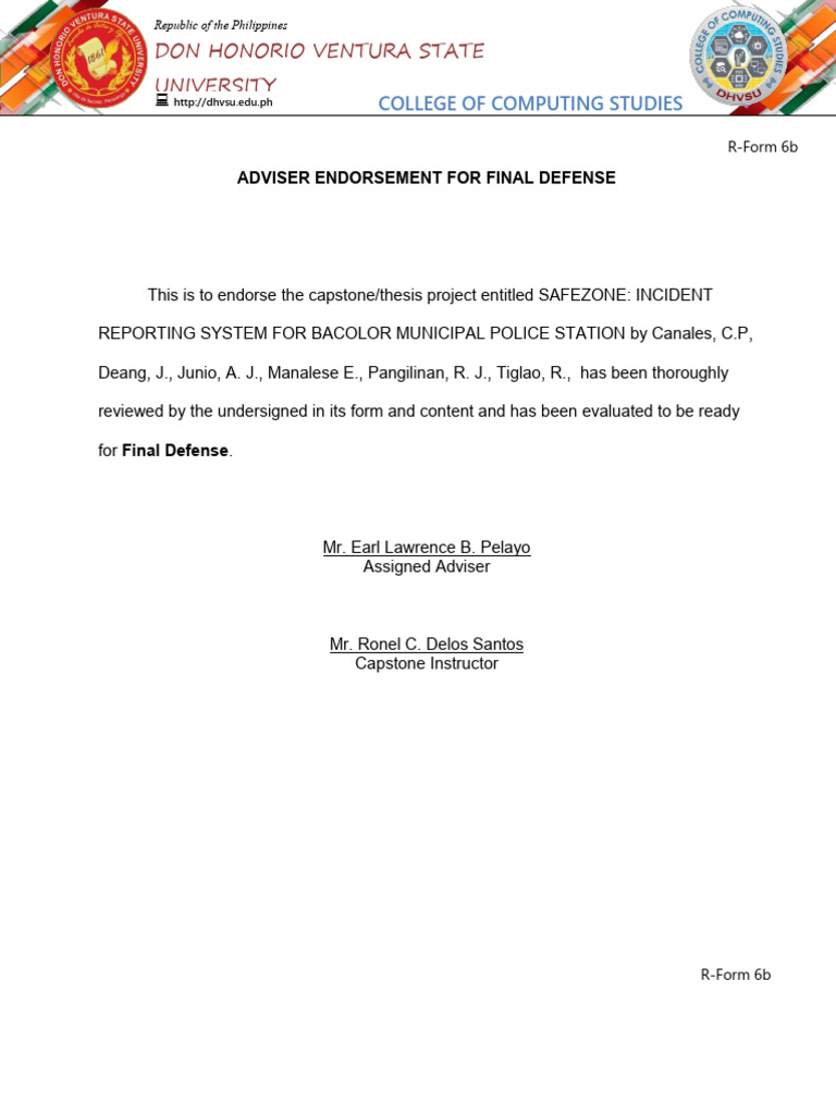 Form 6B Adviser Endorsement For Final Defense 2 | PDF