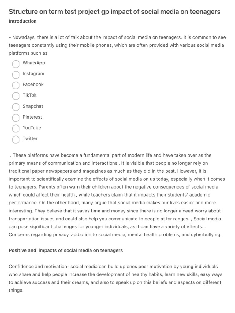 Social Media's Impact on Teenagers | PDF | Social Media | Popular ...