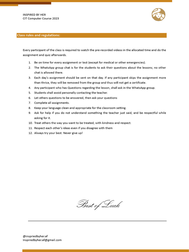 Class Rules and Regulation | PDF | Career & Growth | Self-Improvement