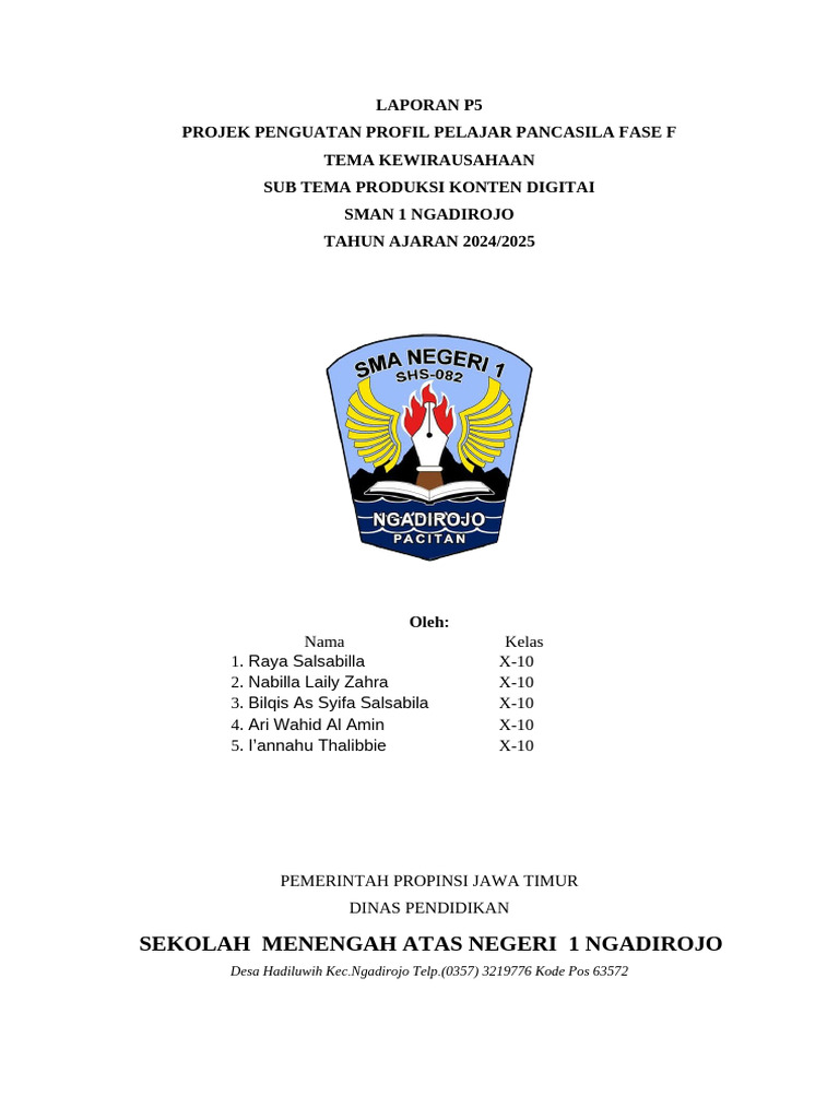 Contoh Format Cover Laporan P5 (A4) | PDF