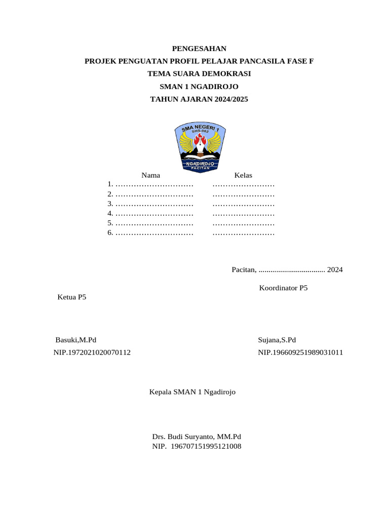 Contoh Format Halaman Persetujuan P5 (A4) 2 | PDF