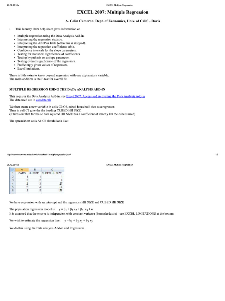 EXCEL Multiple Regression | PDF