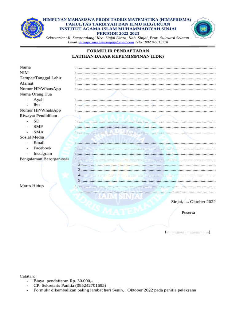 Formulir LDK 2022 Per | PDF | Karier & Perkembangan | Bisnis