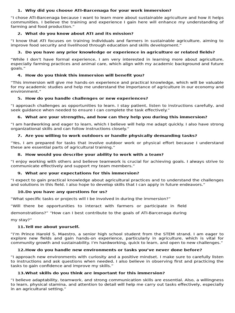 Agriculture Immersion Interview Insights | PDF | Agriculture ...