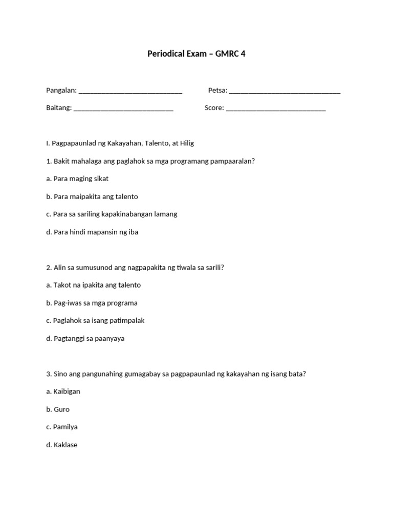 Periodical Exam - GMRC 4 | PDF