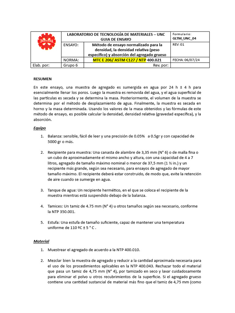 GUIA LAB - ENSAYO - PESO ESPECIFICO Y ABSORCIÓN DE AGREGADO GRUESO ...