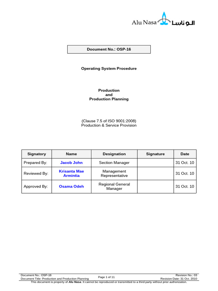 OSP-16 - R3 Production and Production Planning (Procedure) | PDF ...
