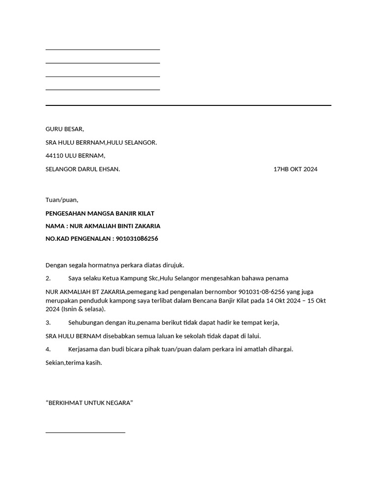 Surat Bencana Banjir | PDF