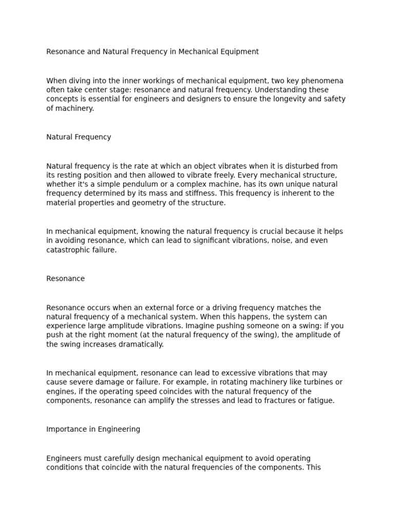 Resonance and Natural Frequency in Mechanical Equipment | PDF | Science & Mathematics