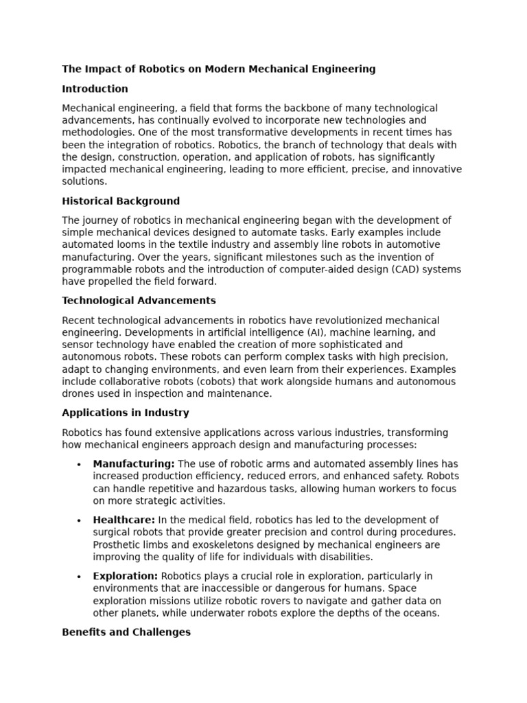 The Impact of Robotics On Modern Mechanical Engineering | PDF ...