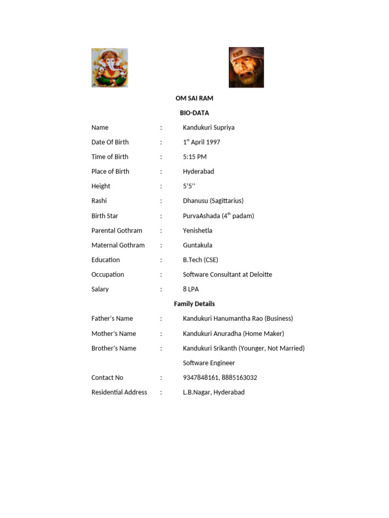 Kandukuri Supriya Bio-Data Details | PDF | Career & Growth