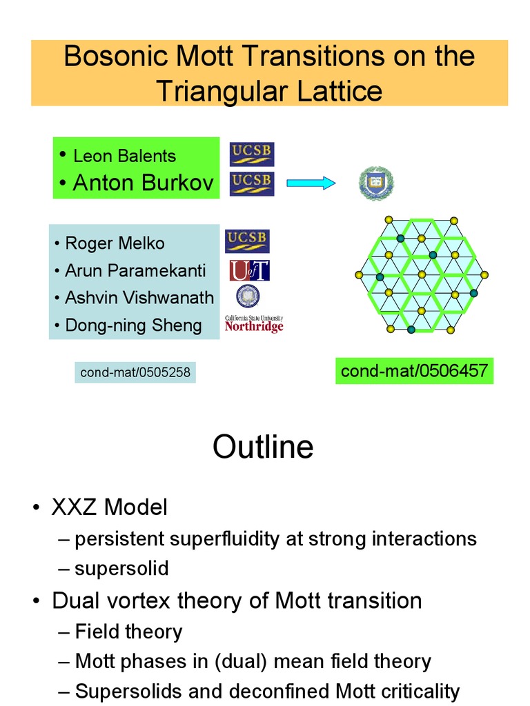 Leon Balents Et Al - Bosonic Mott Transitions On The Triangular Lattice ...