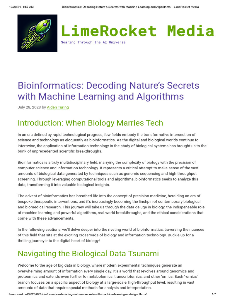 Bioinformatics - Decoding Nature's Secrets With Machine Learning and ...