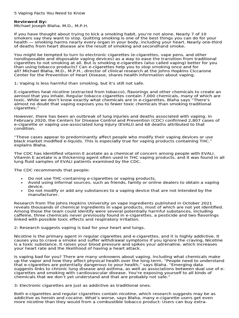 5 Vaping Facts You Need To Know | PDF | Electronic Cigarette | Major ...