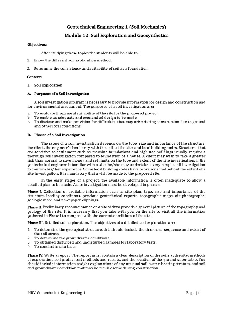 Module 12 Soil Exploration | PDF | Geotechnical Engineering | Borehole