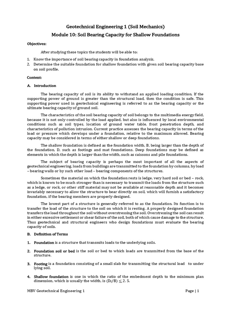 Module 10 Soil Bearing Capacity For Shallow Foundations | PDF ...