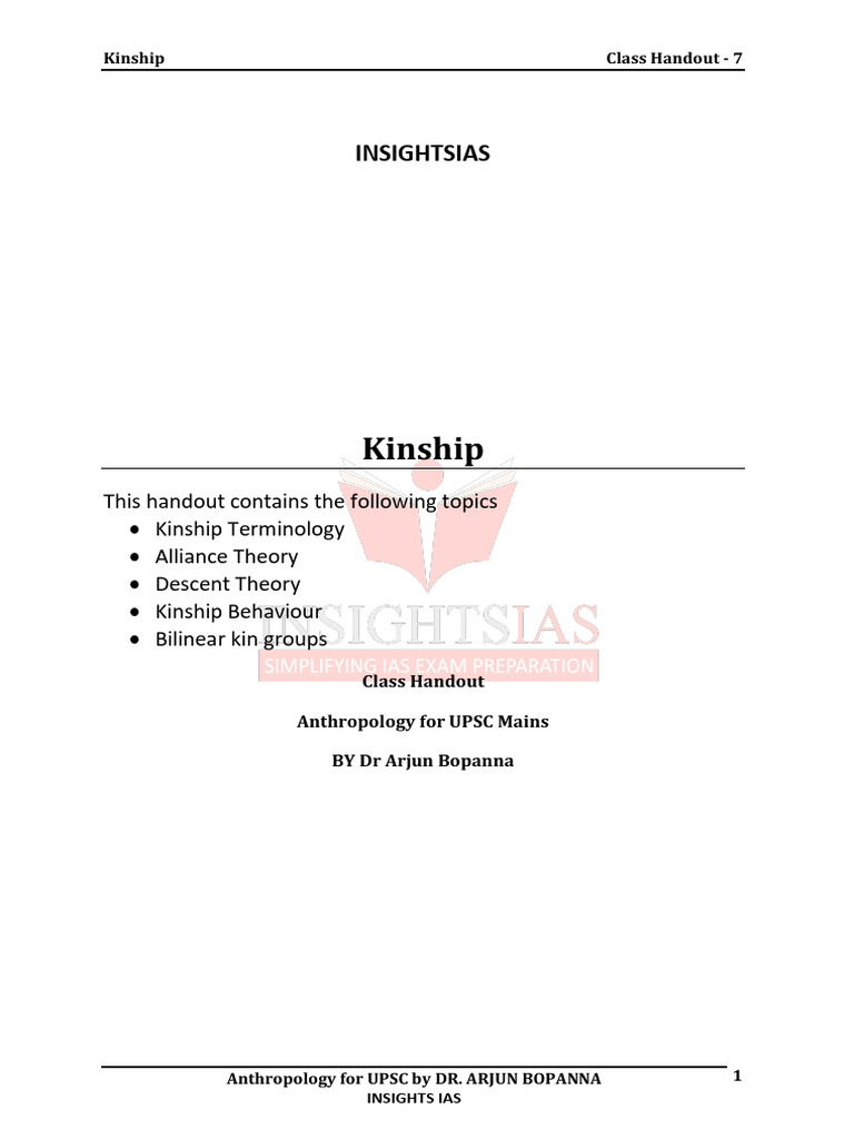 Handout 7- Kinship | PDF | Kinship | Kinship And Descent