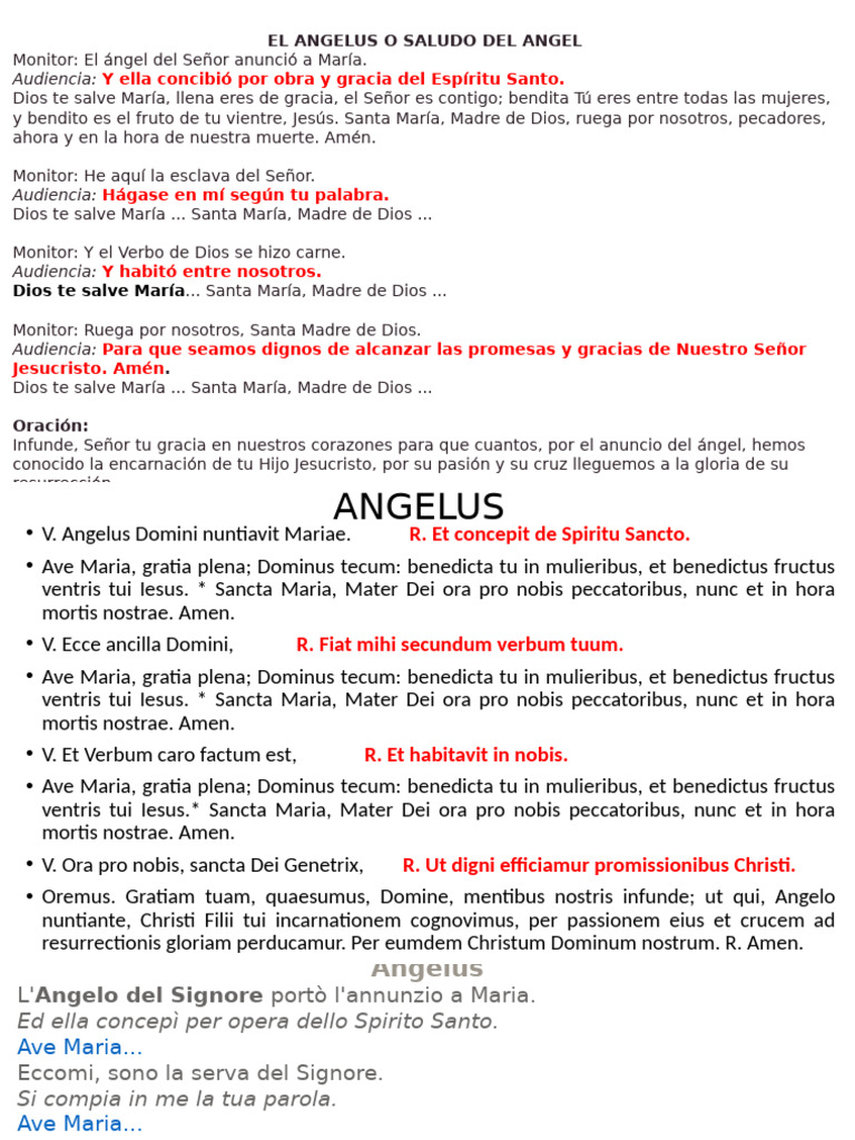 Angelus | PDF | María, madre de Jesús | Adoración Cristiana Y Liturgia