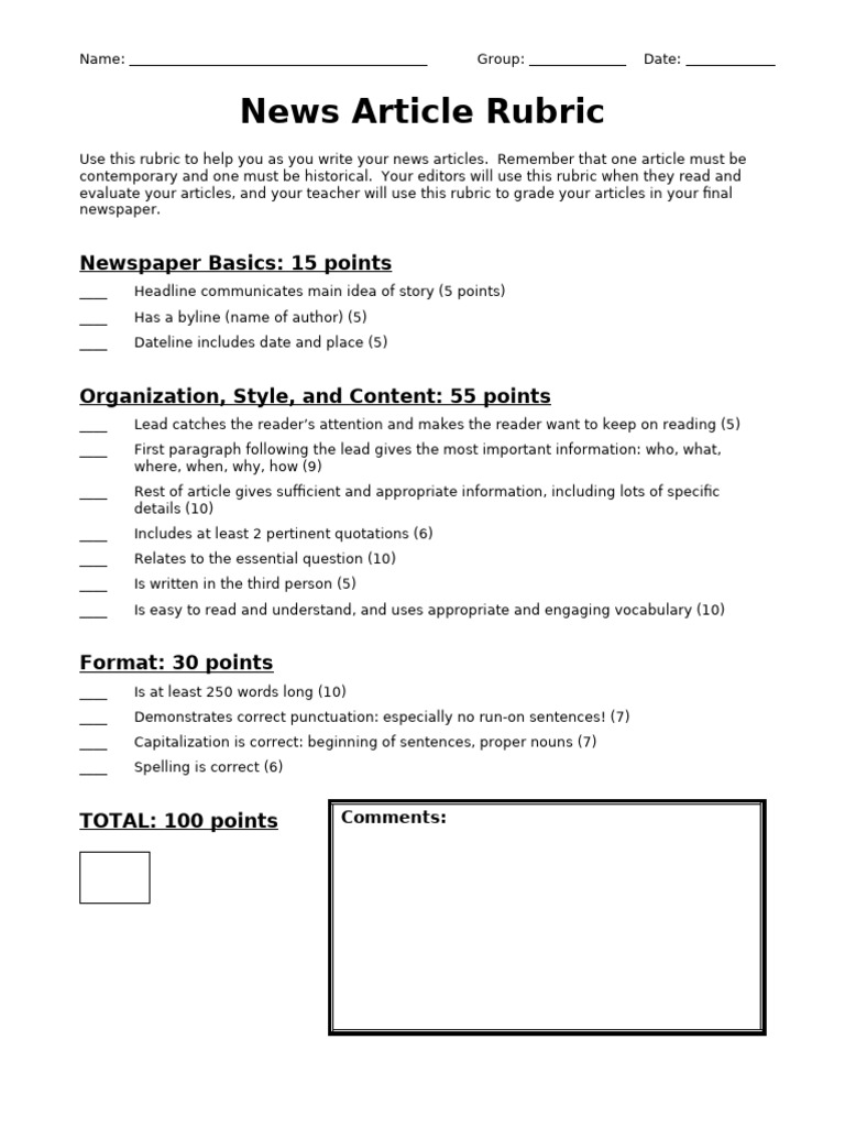 News Article Rubric | PDF | Art