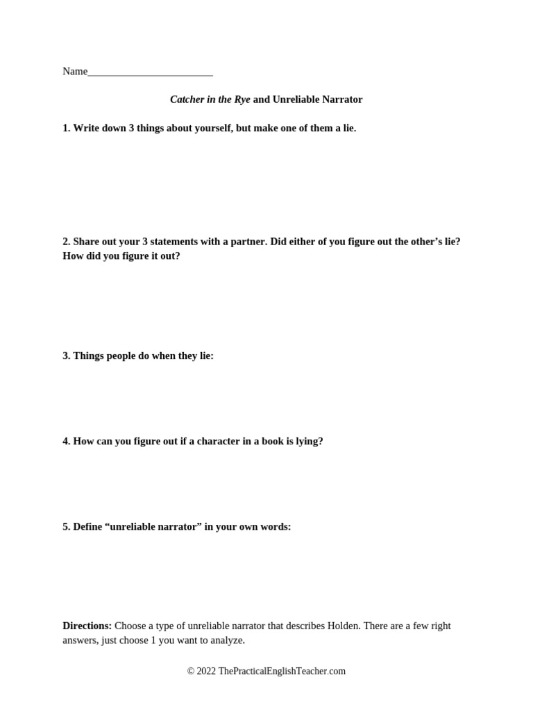 Isaiah Hawkins - Catcher in The Rye & Unreliable Narrator Analysis ...