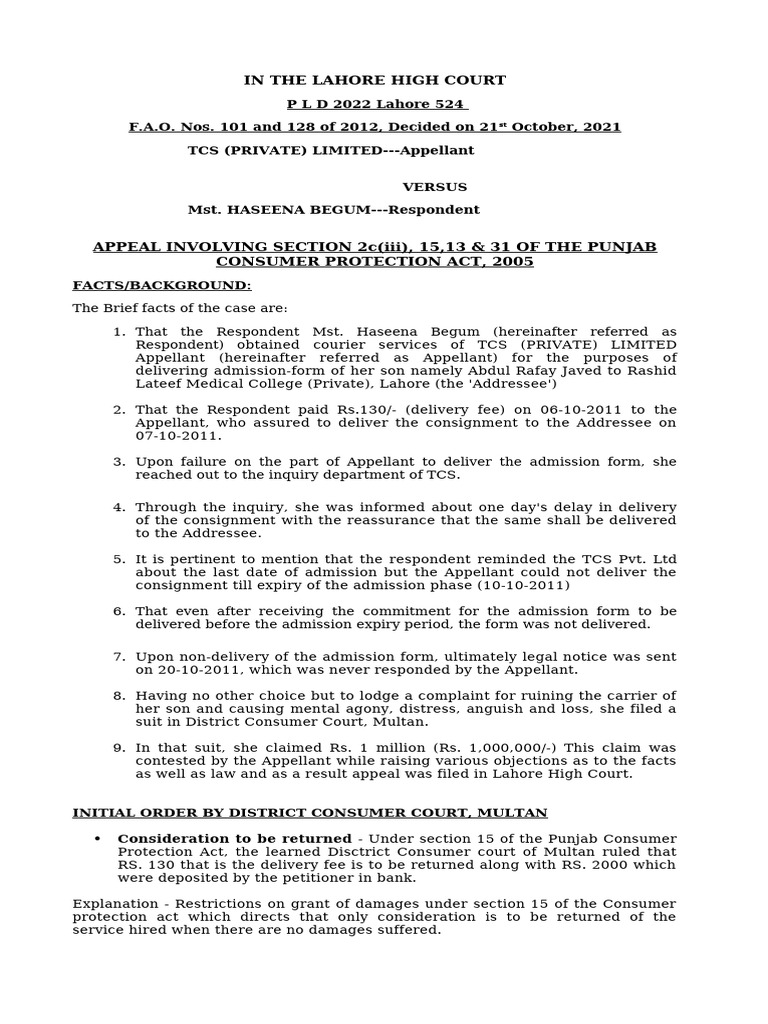 Consumer Case Doc - final | PDF | Damages | Lawsuit