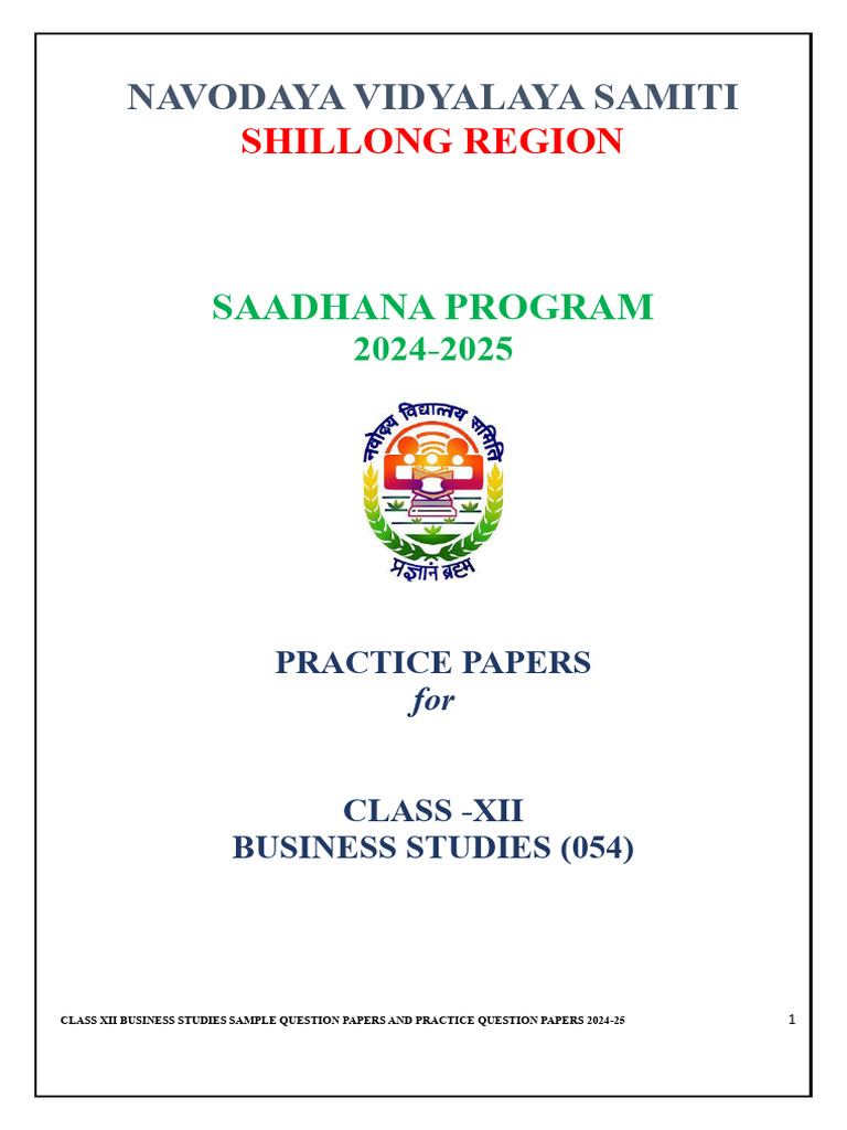 Sadhana - Business Studies Xii Sqps and Pqps 2024-25 | PDF | Value (Economics) | Marketing