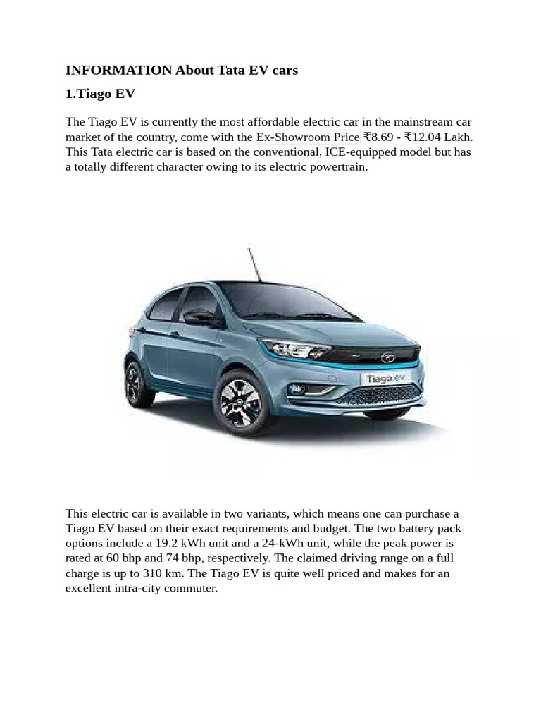 INFORMATION About Tata EV Cars | PDF | Electric Vehicle | Electrification