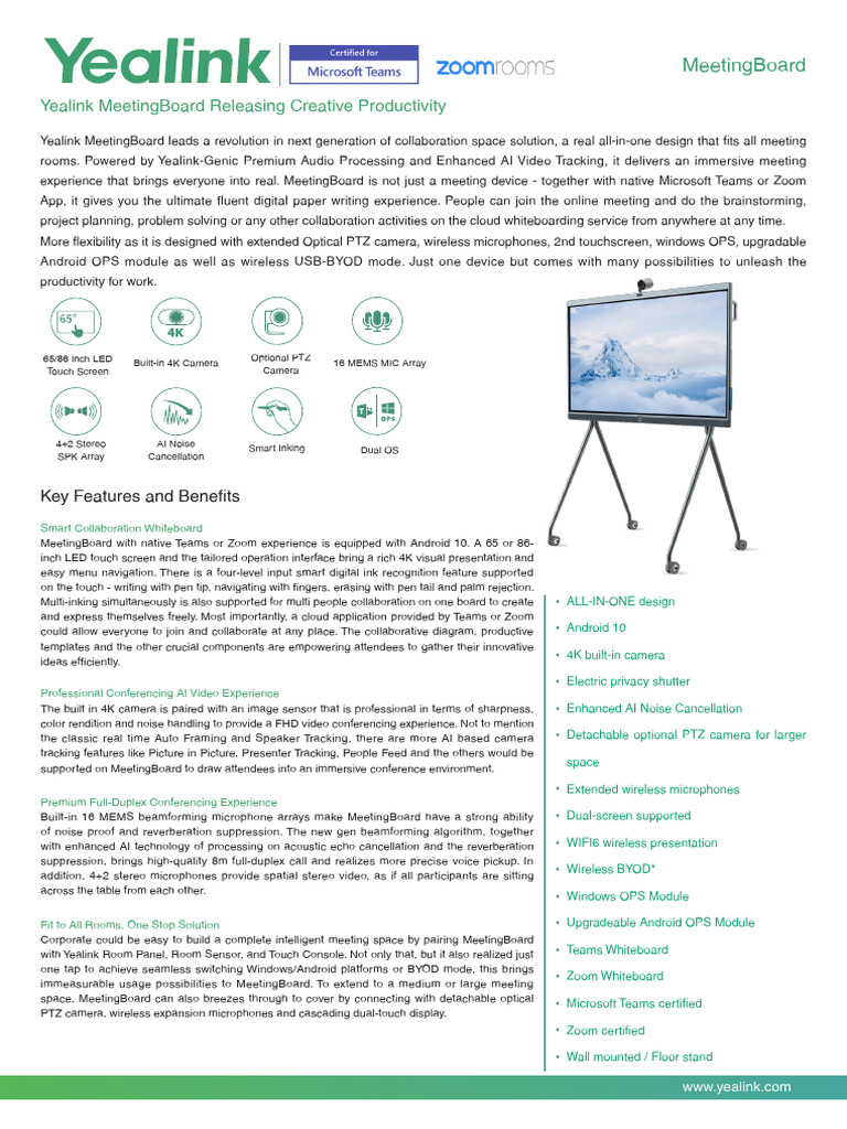 Yealink MeetingBoard: All-in-One Collaboration | PDF | Touchscreen ...