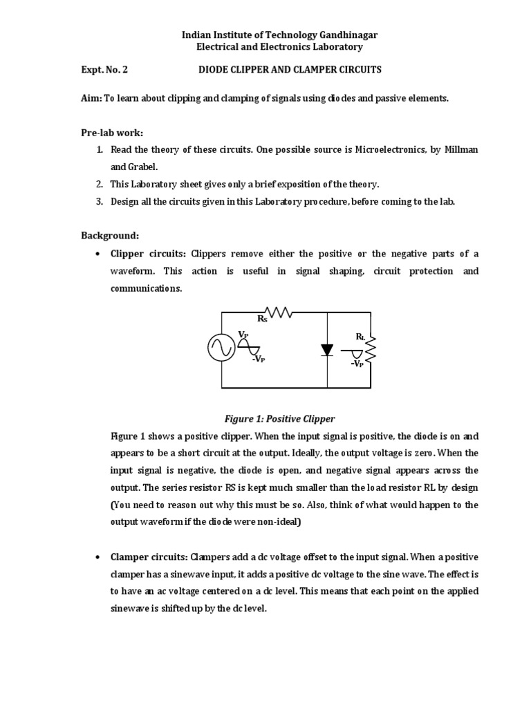 Expt. No. 2 - Diode Clipper and Clamper Circuits | PDF | Electrical Engineering | Electric Power