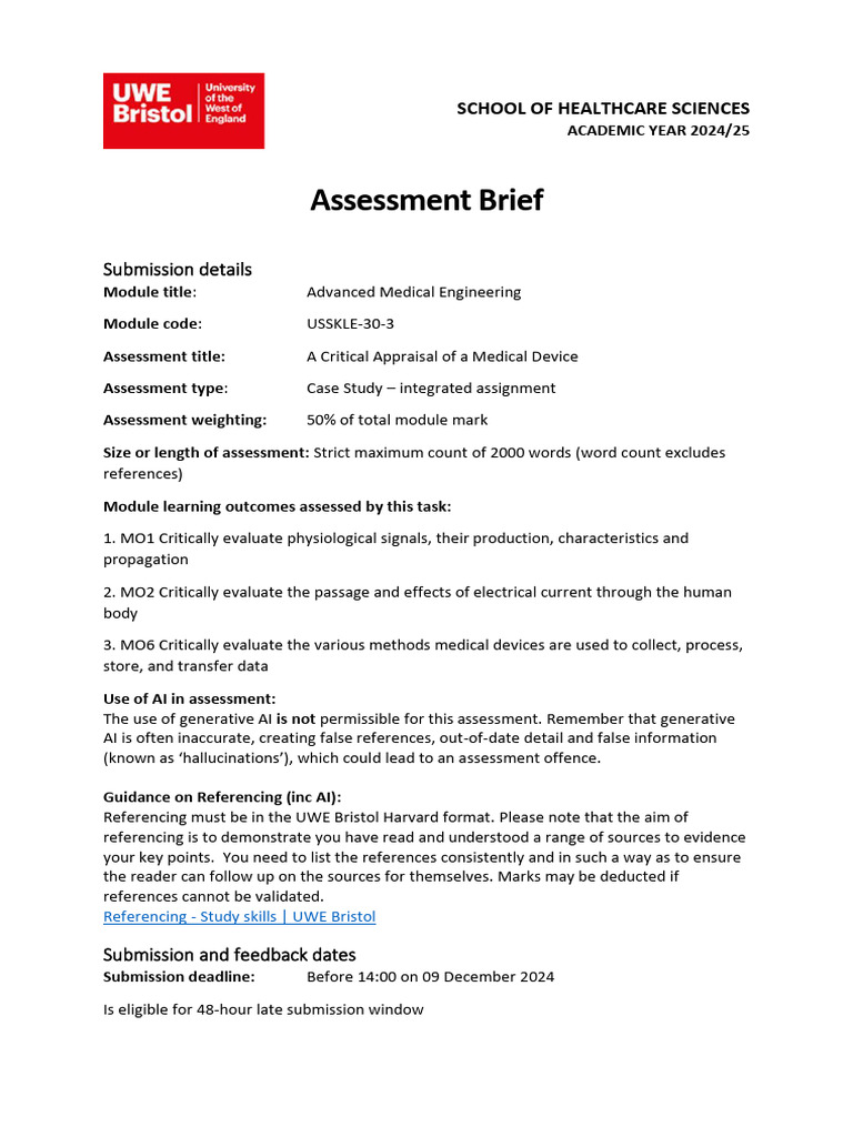 Assessment Brief - 2024-25 - Case Study - 2000 Words | PDF | Evidence ...