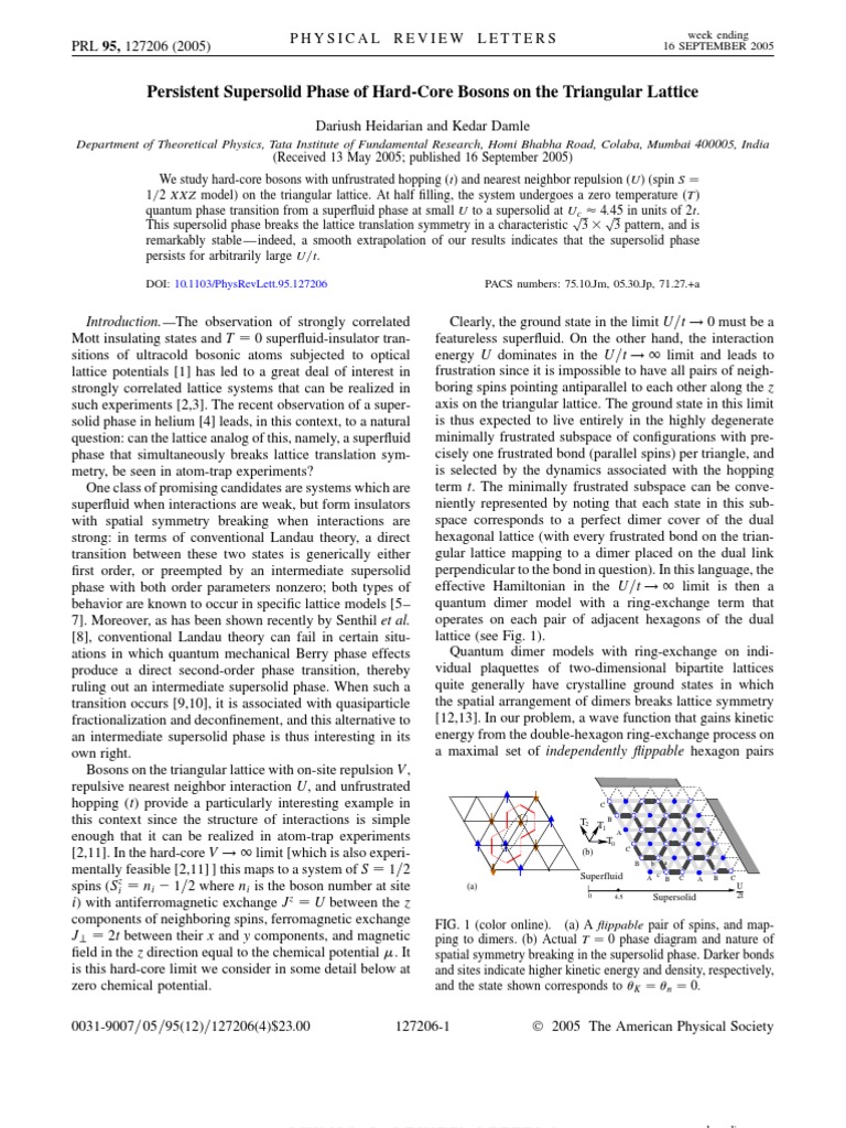Dariush Heidarian And Kedar Damle Persistent Supersolid Phase Of Hard