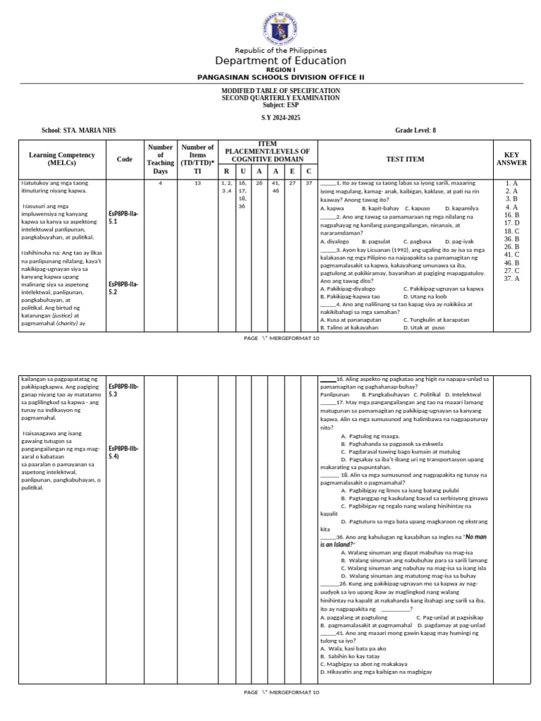 D-23-24-TOS-ESP-8-EXAM-Q2 cristina | PDF