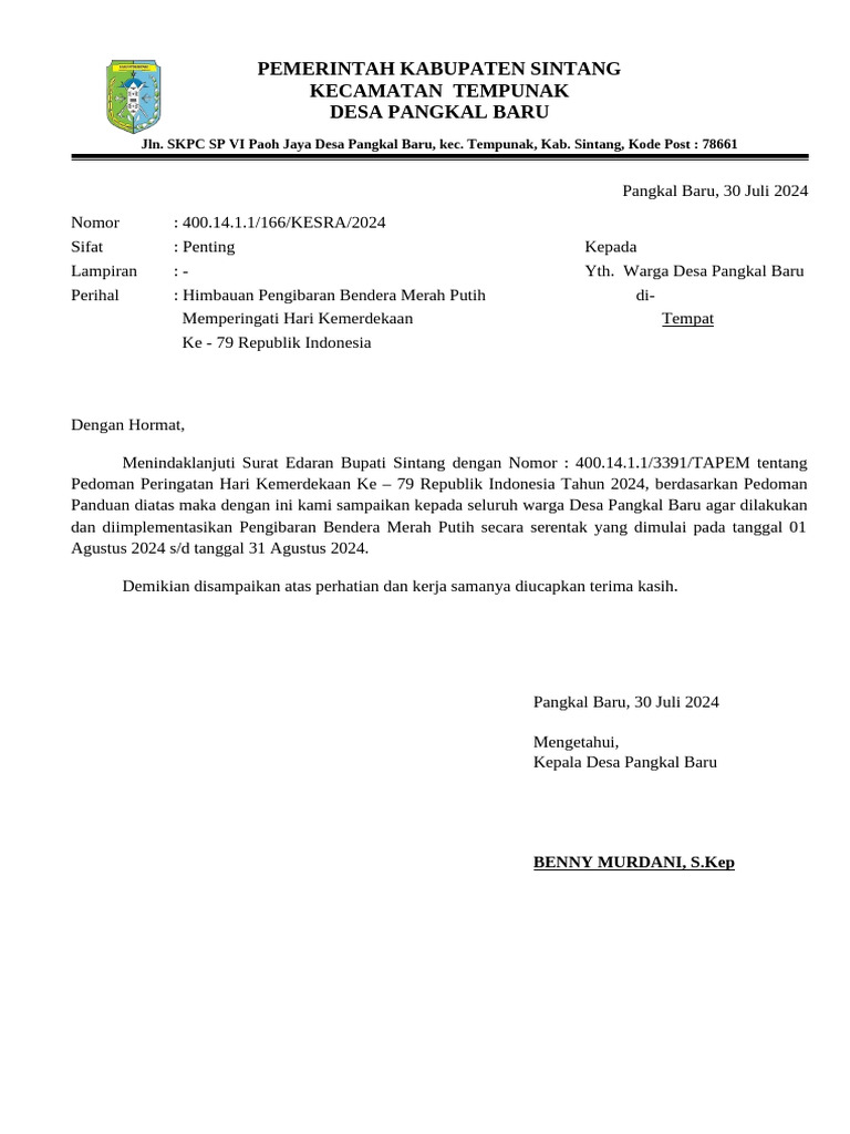 Himbauan Pengibaran Bendera 17 Agustus | PDF