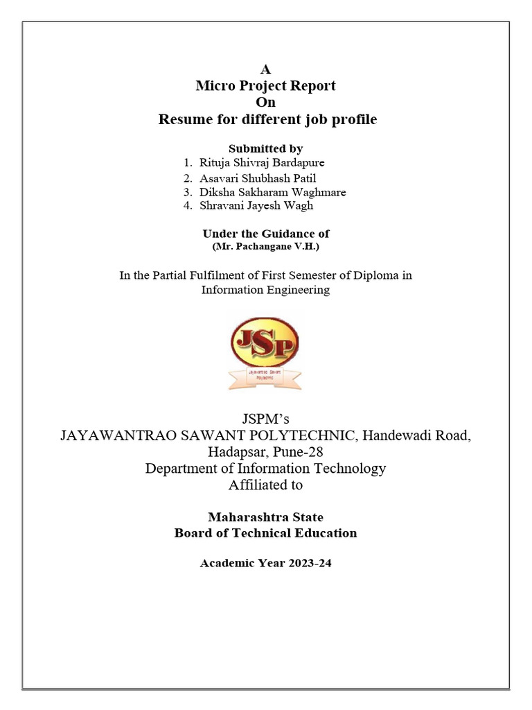 Fundamental of ICT (Micro Project) | PDF | Résumé | Diploma